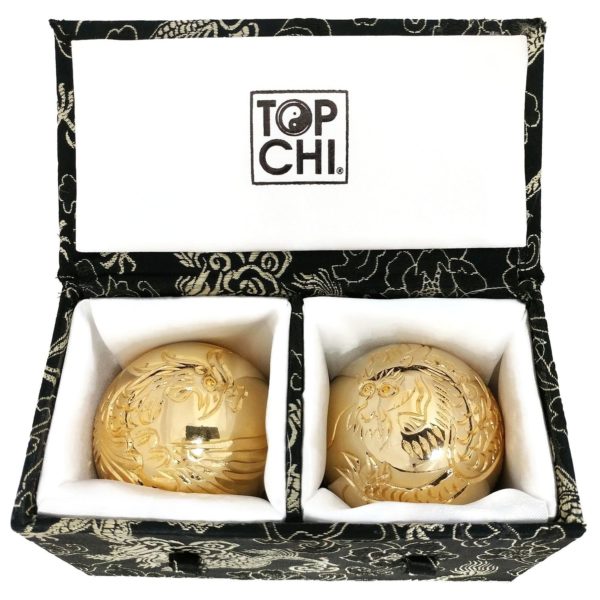 Gold Plated Carved Dragon and Phoenix Baoding Balls - BaodingBalls.com